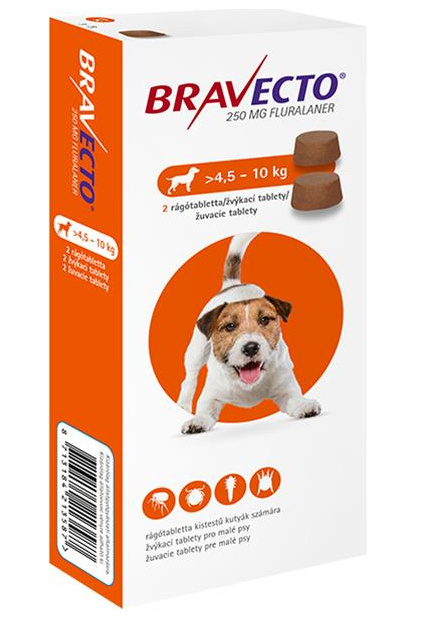 Bravecto Dog S 250 mg žuvacie tablety pre malé psy ( od 4,5 do 10 kg ) 2 x 1 tbl.